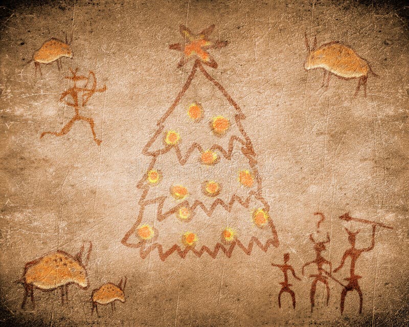 Prehistoric Cave Painting and Christmas Tree Stock Illustration ...