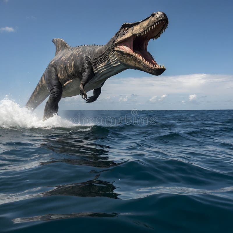 Prehistoric Clash between Mosasaurus and Pterosaur Stock Illustration ...