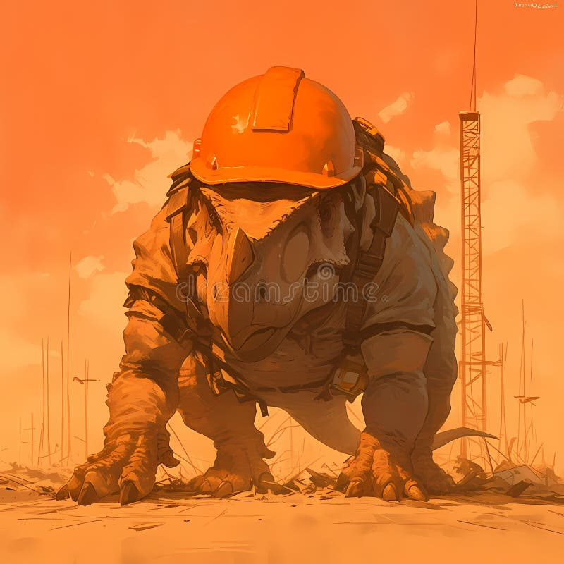 Prehistoric Construction Worker: Pachycephalosaurus on Site! Stock ...