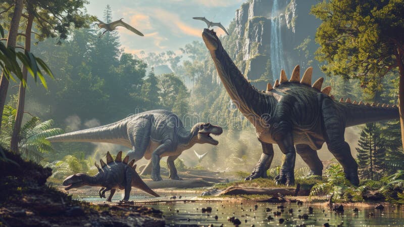 Prehistoric Creatures in Natural Habitat. Suitable for Educational ...