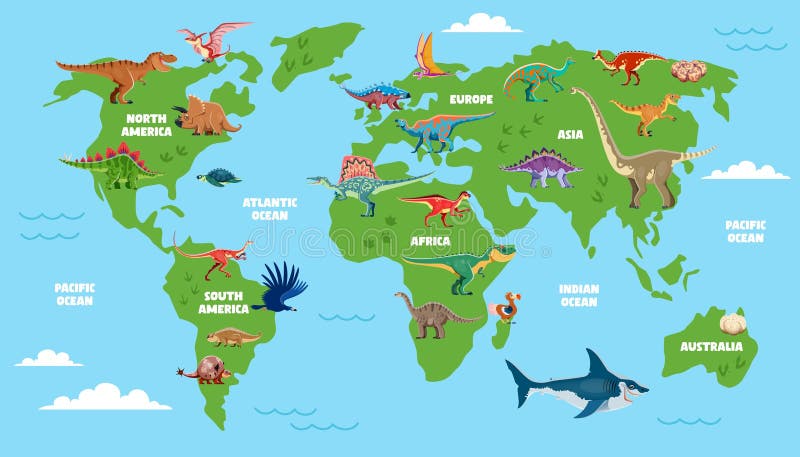 Prehistoric Dinosaurs Map Infographics Continents Stock Vector ...