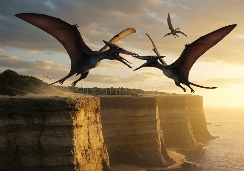 Prehistoric Flying Reptiles Soar Above Cliffs Stock Illustration ...