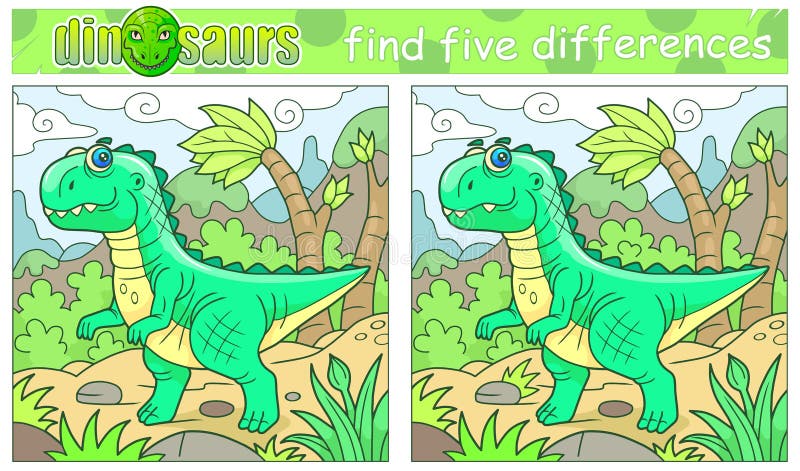 Funny Dinosaur, Find Five Differences Stock Illustration - Illustration ...