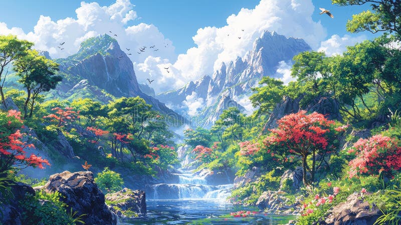 Prehistoric Landscape with Mountains and Valleys of the Land before ...