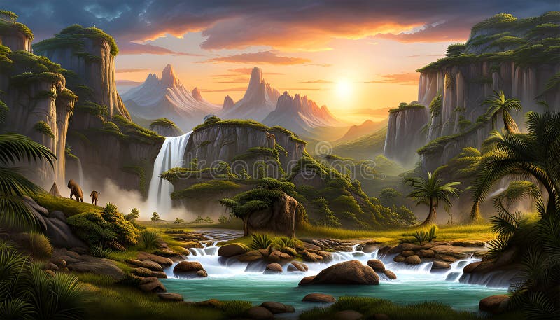 Prehistoric Landscape - Generative AI Stock Illustration - Illustration ...