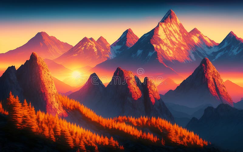 Prehistoric Landscape with Volcano at Sunset. Generative Al ...