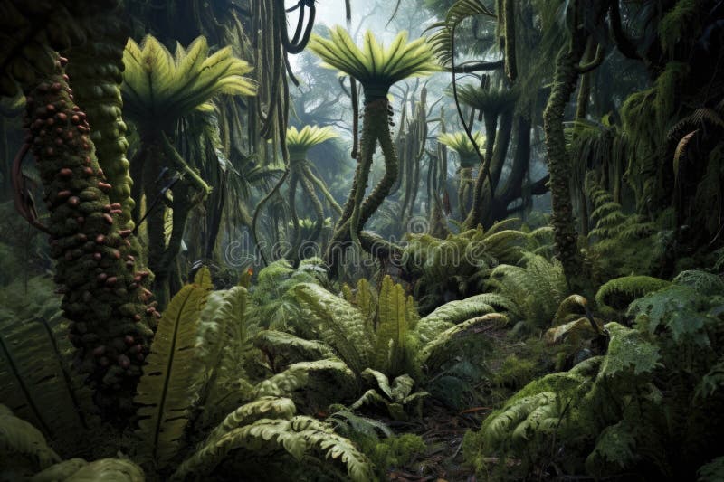 Prehistoric-looking Plants in Dense Vegetation Stock Illustration ...