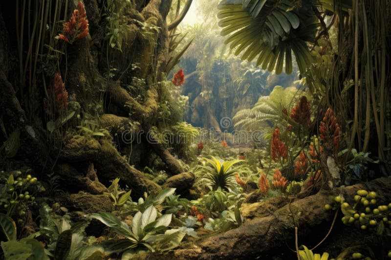 Prehistoric-looking Plants in Dense Vegetation Stock Illustration ...