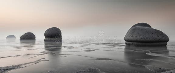 Prehistoric Magma Lake with Emerging Rock Structures Stock Photo ...