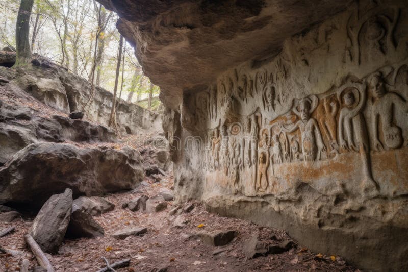 Prehistoric Petroglyphs on a Cave Wall Stock Illustration ...