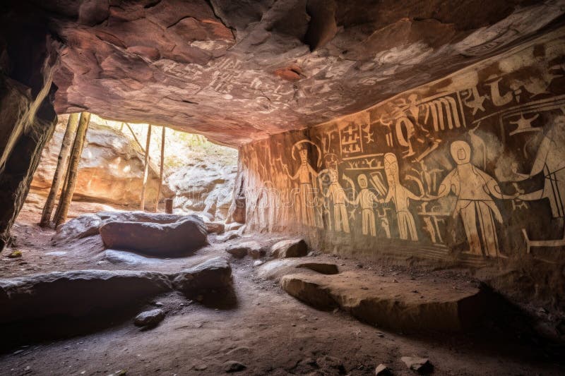 Prehistoric Petroglyphs on a Cave Wall Stock Illustration ...