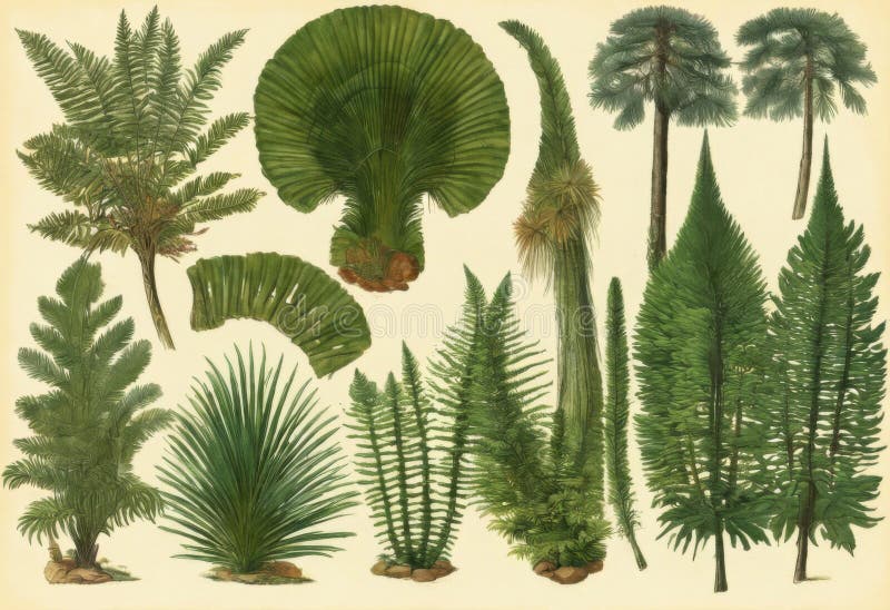 Prehistoric Plants Botanical Illustration Stock Photo - Image of tree ...