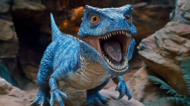 Prehistoric Predator Blue Dinosaur with Open Mouth in a Lush ...