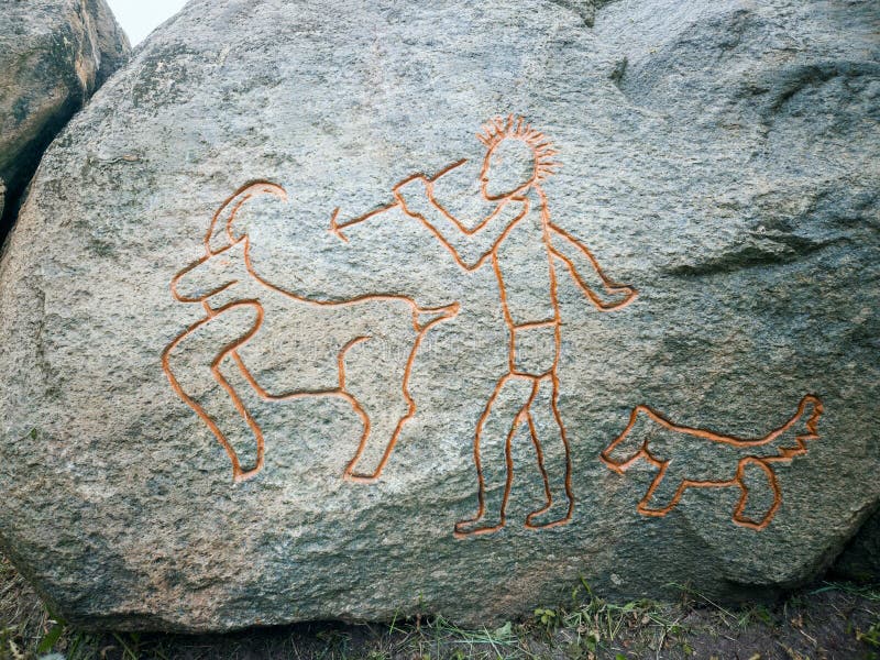 Prehistoric Rock Carving of a Hunting Scene Stock Image - Image of ...