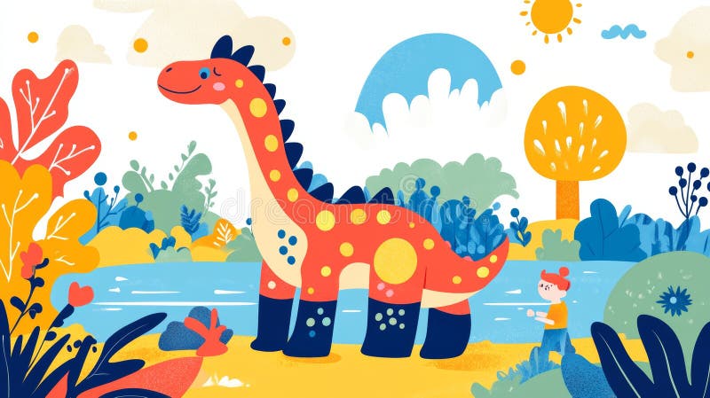 A Prehistoric Scene Featuring a Giant Reptile and an Explorer Stock ...