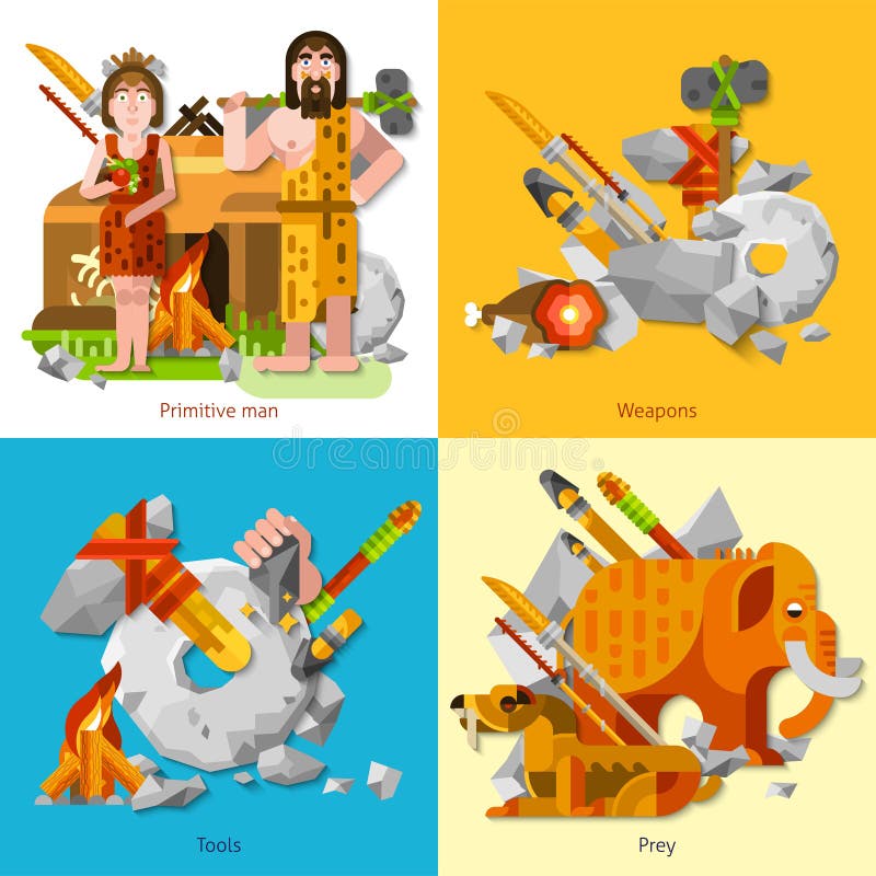 Prehistoric Stone Age Caveman 2x2 Design Concept Stock Vector ...