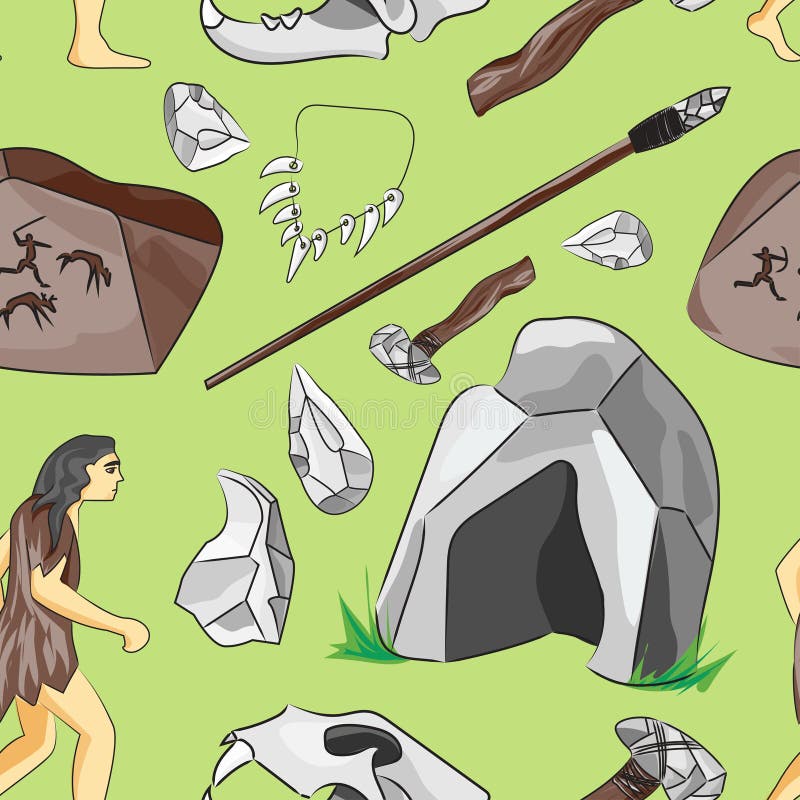 Prehistoric Stone Age Icons Set Pattern Stock Vector - Illustration of ...