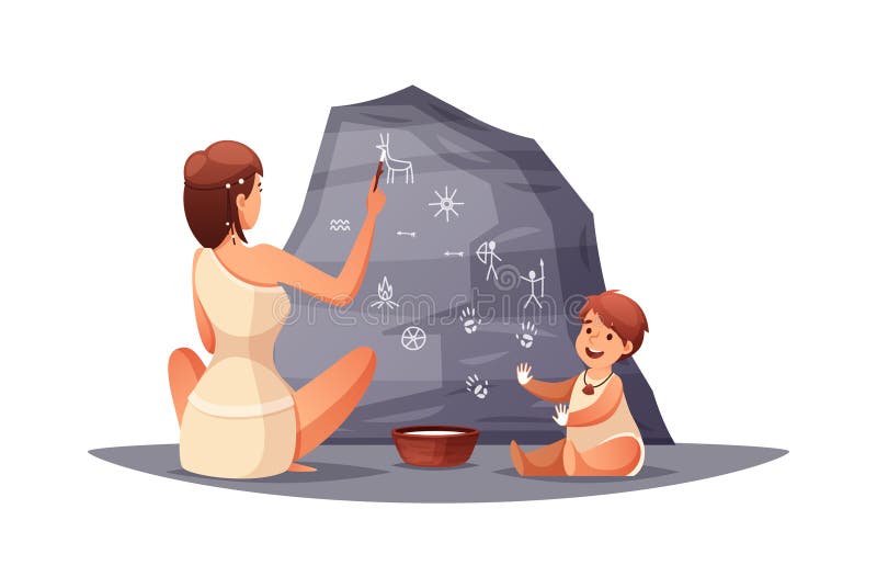 Prehistoric Stone Drawing Composition Stock Vector - Illustration of ...
