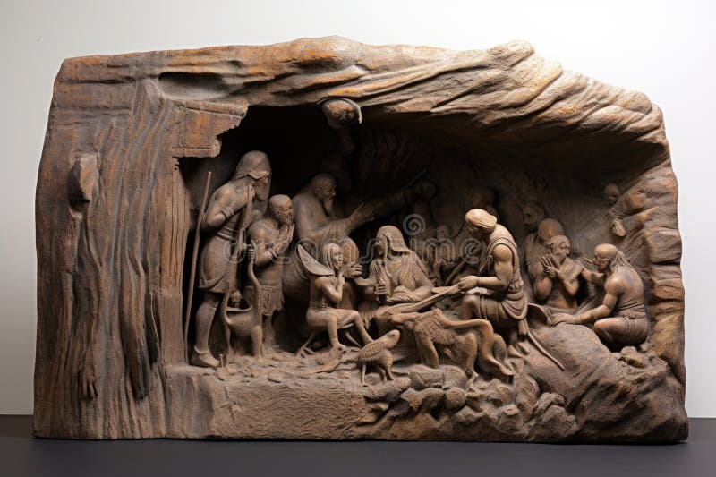 Prehistoric Storytelling Scene Carved in Rock Stock Illustration ...