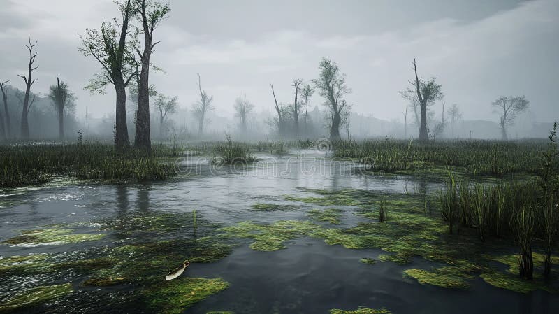 Prehistoric Swamp with Aquatic Vegetation, Moody Light . Stock Photo ...