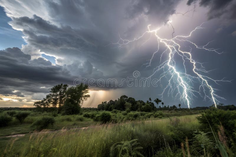 Thunder Roars Over Prehistoric Landscapes, Electrifying Skies. Stock ...