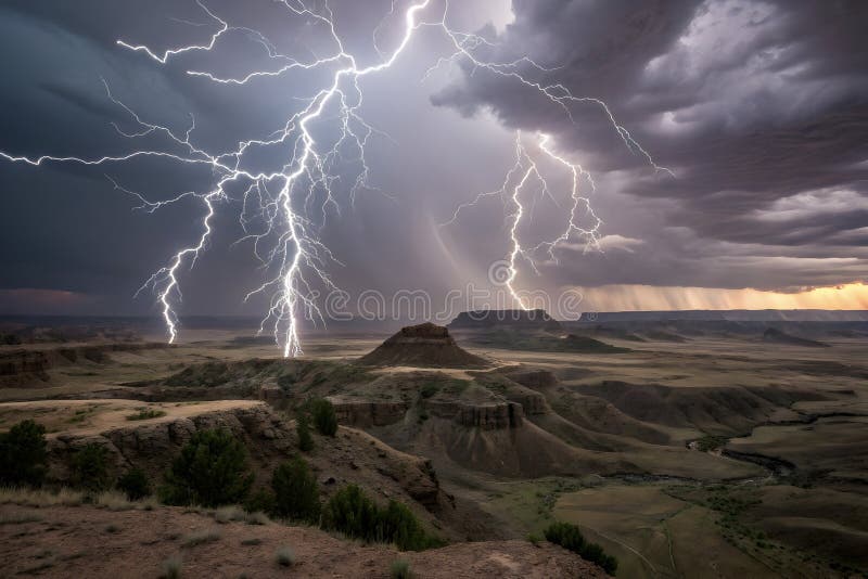 Thunder Roars Over Prehistoric Landscapes, Electrifying Skies. Stock ...