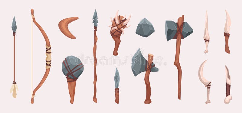 Prehistoric Weapon. Ancient Tools for Primitive People Exact Vector ...