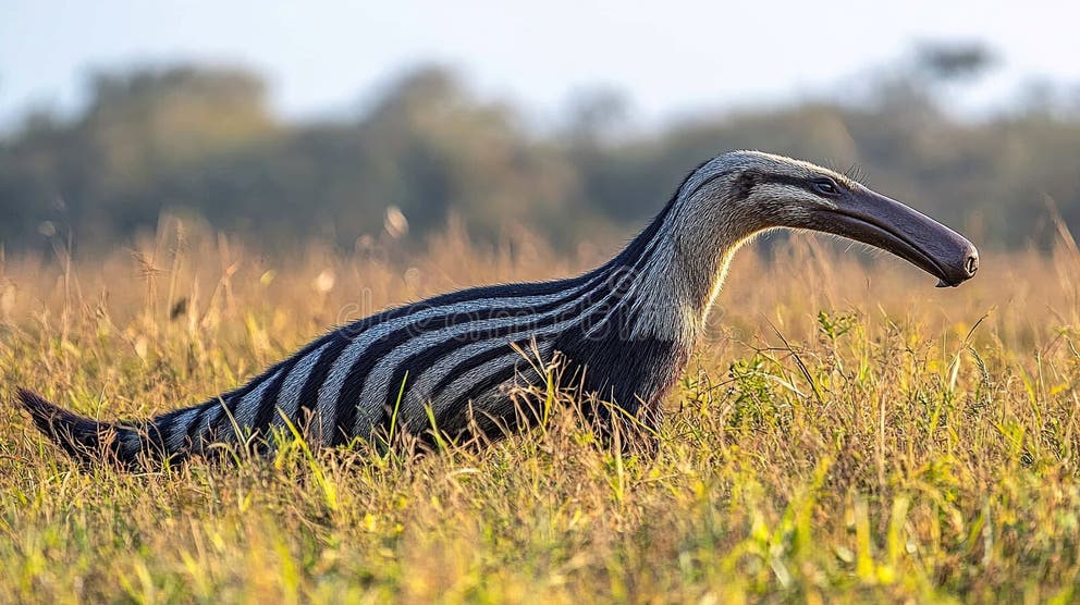 Prehistoric Zebra-like Bird in Tall Grass Stock Illustration ...