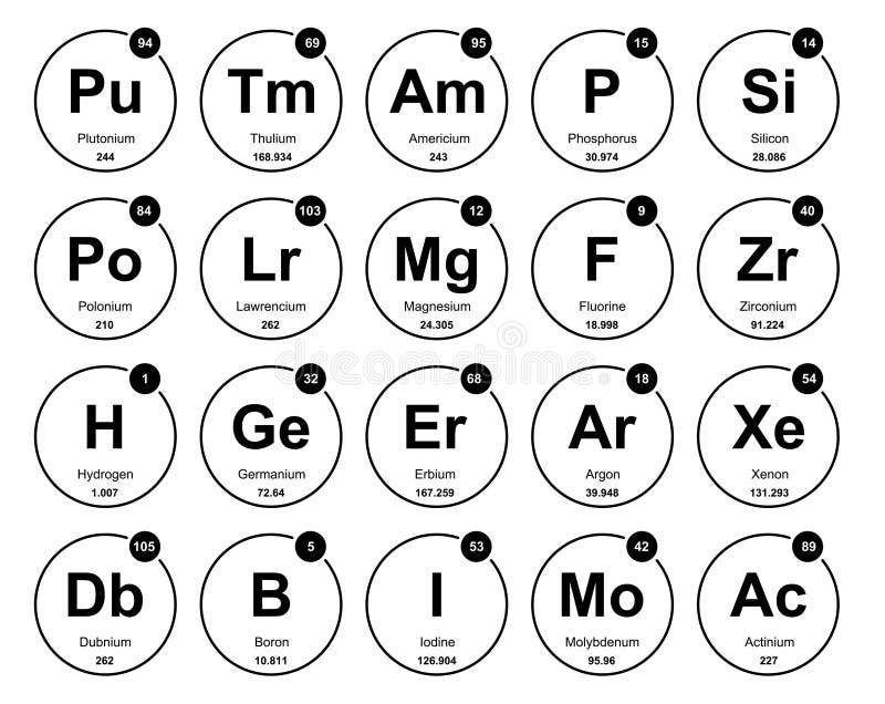 20 Preiodic Table of the Elements Icon Pack Design Stock Vector ...