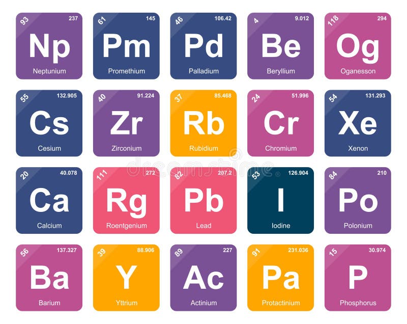 20 Preiodic Table of the Elements Icon Pack Design Stock Vector ...