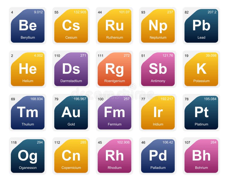 20 Preiodic Table of the Elements Icon Pack Design Stock Vector ...