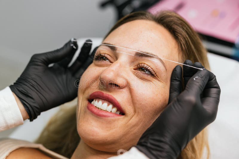 Premicroblading Eyebrow Design with Thread Marking Stock Image - Image ...