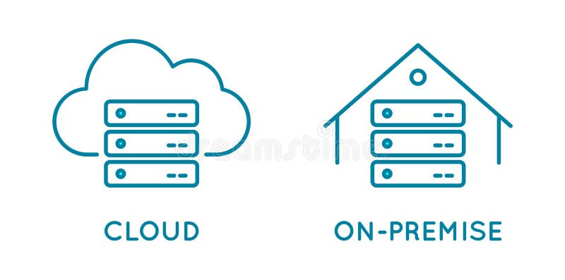 On-premise and Cloud Service Line Icon. Local Network and Cloud Based ...