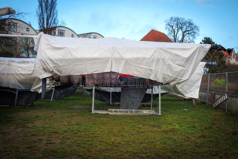 On the Premises of a Sailing Club are Sailing Ships Covered with Foil ...