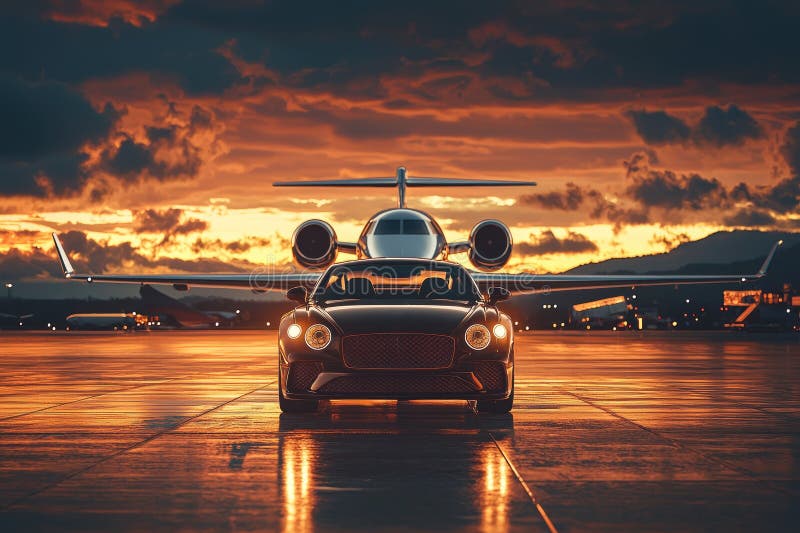 Premium Airport Transfer with Luxury Car and Private Jet Stock Image ...