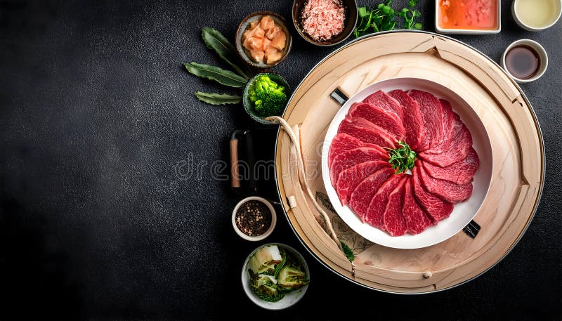 Premium A5 Beef Buffet in Restaurant, Top View, Copy Space, Generative ...