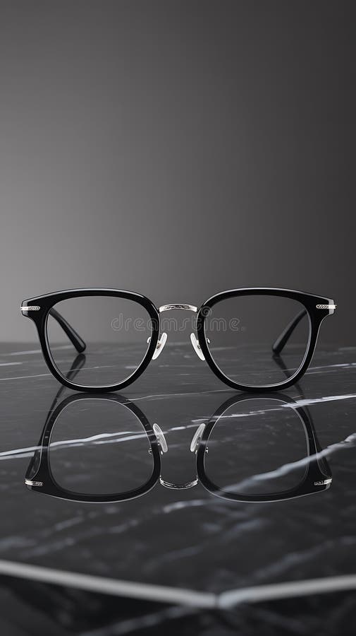 Premium Black Acetate Eyeglasses with Metal Bridge Reflecting on Dark ...