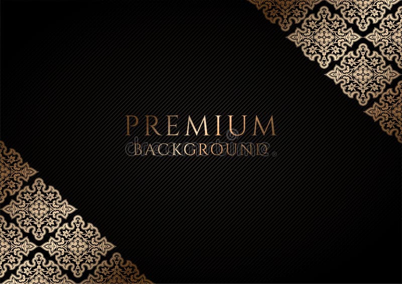 Premium Black Background in Horizontal Format with Ornamental Golden ...