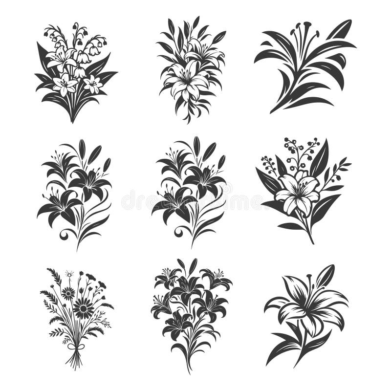 Premium Botanical Flower Silhouette Vector Graphics Collection Stock Vector - Illustration of ...