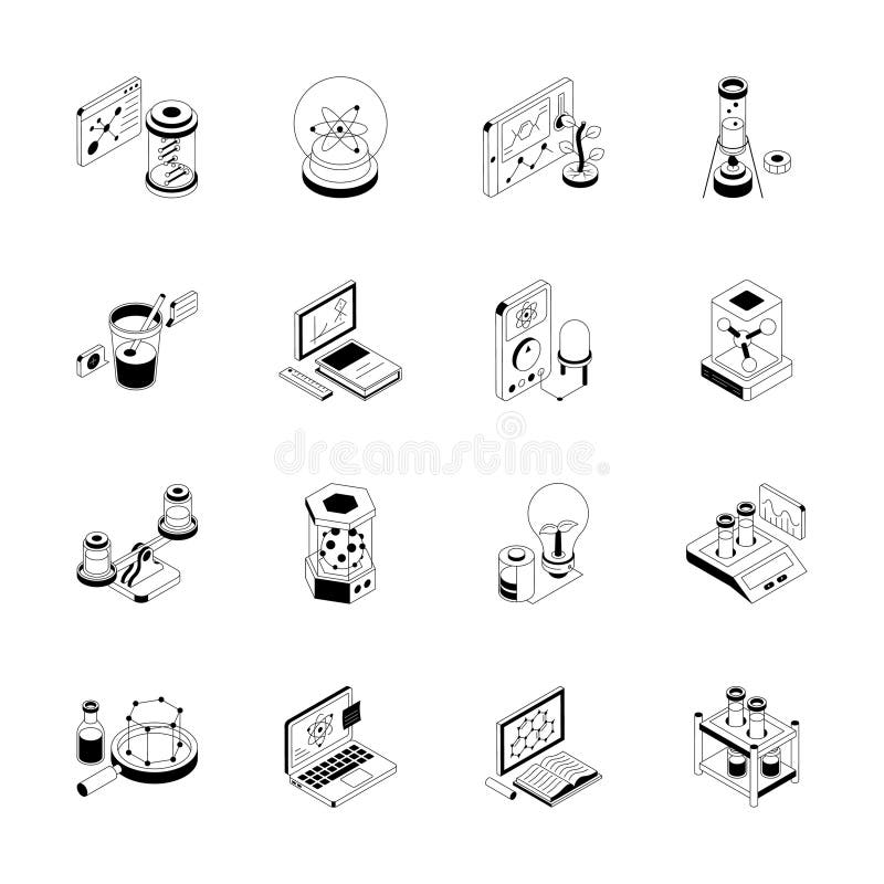 Latest Collection of Science Study Isometric Icons Stock Illustration ...