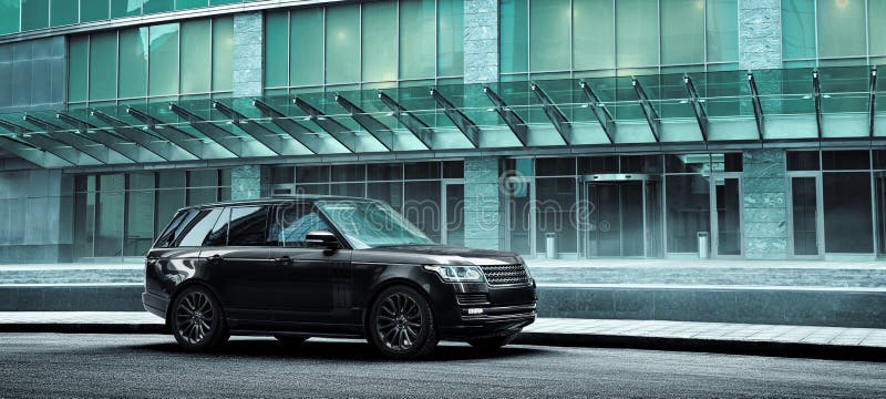 Modern Car Standing on Road at Sunset Stock Image - Image of landscape ...