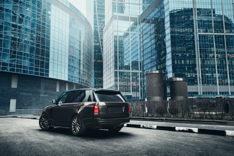 Premium Car Standing Near Modern Building in City Stock Image - Image ...