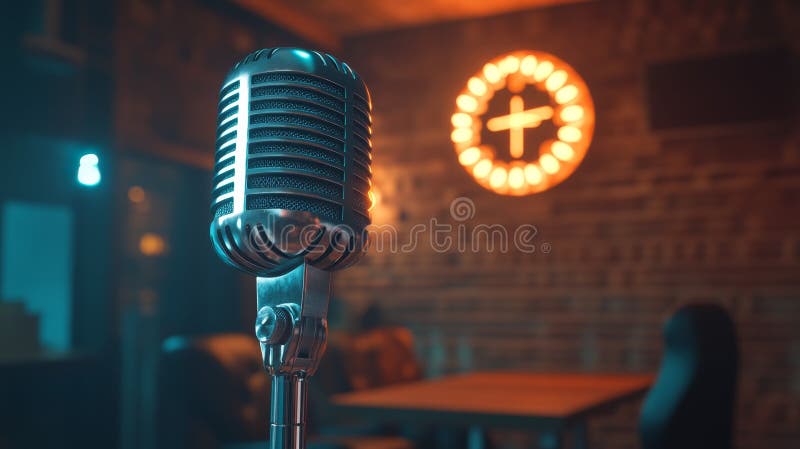 Premium Condenser Microphone Setup in Stylish Gaming Room with Soft ...