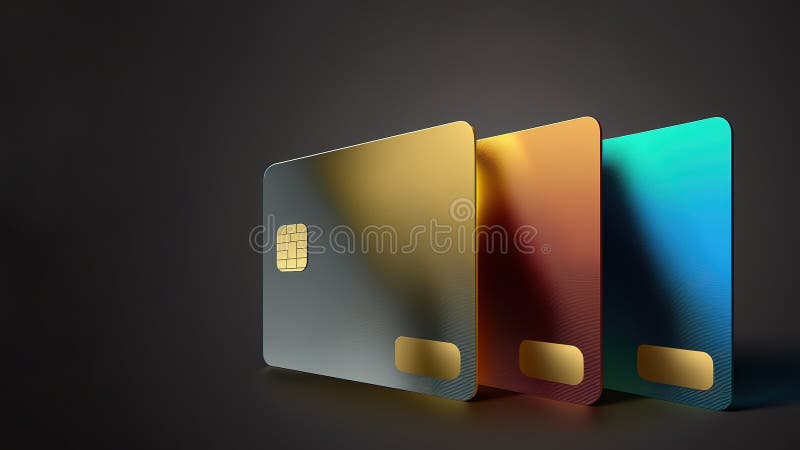Premium Credit Cards 3D Render Over Black Background. Stock ...