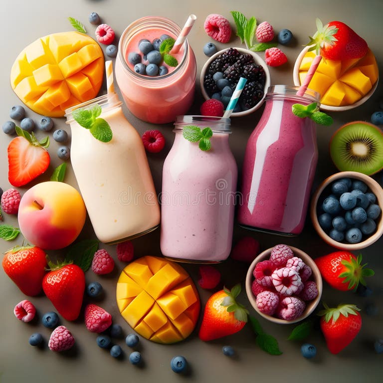 Fresh Smoothie Collection with Fruit and Berry Elements Stock ...