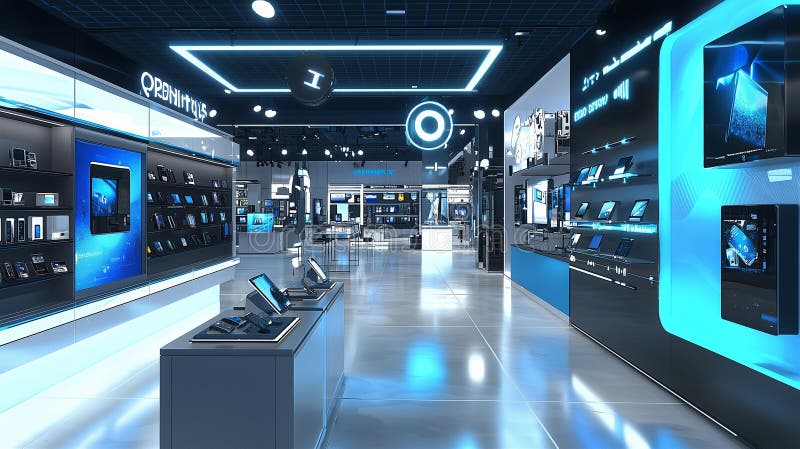 Premium Electronics Store Interior Vibrant Sales Displays Sleek Modern ...