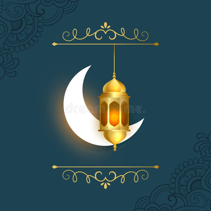 Premium Golden Lamp and Crescent for Eid Celebration Stock Vector ...