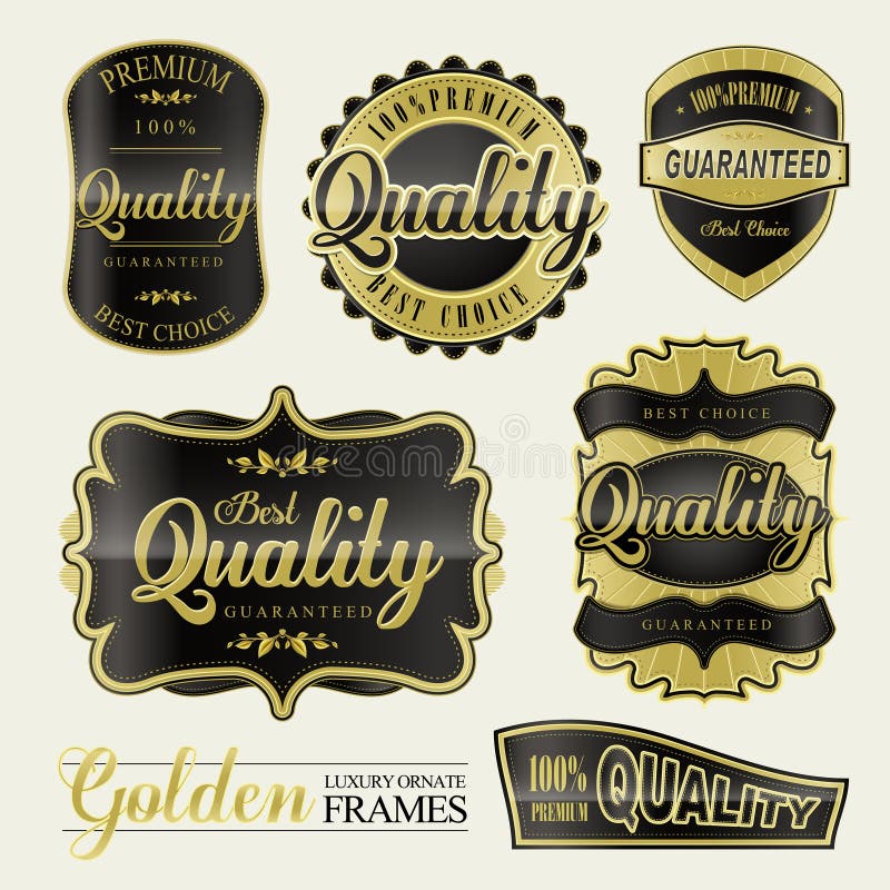 Golden Quality Labels and Emblems Stock Vector - Illustration of ...