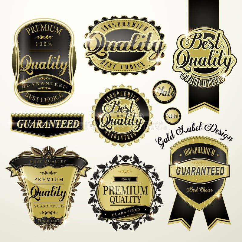 Golden Quality Labels and Emblems Stock Vector - Illustration of ...
