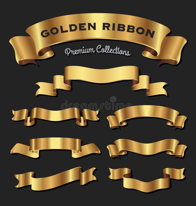 Golden Ribbons. Congratulations Banner Element, Yellow Gift Decorative ...